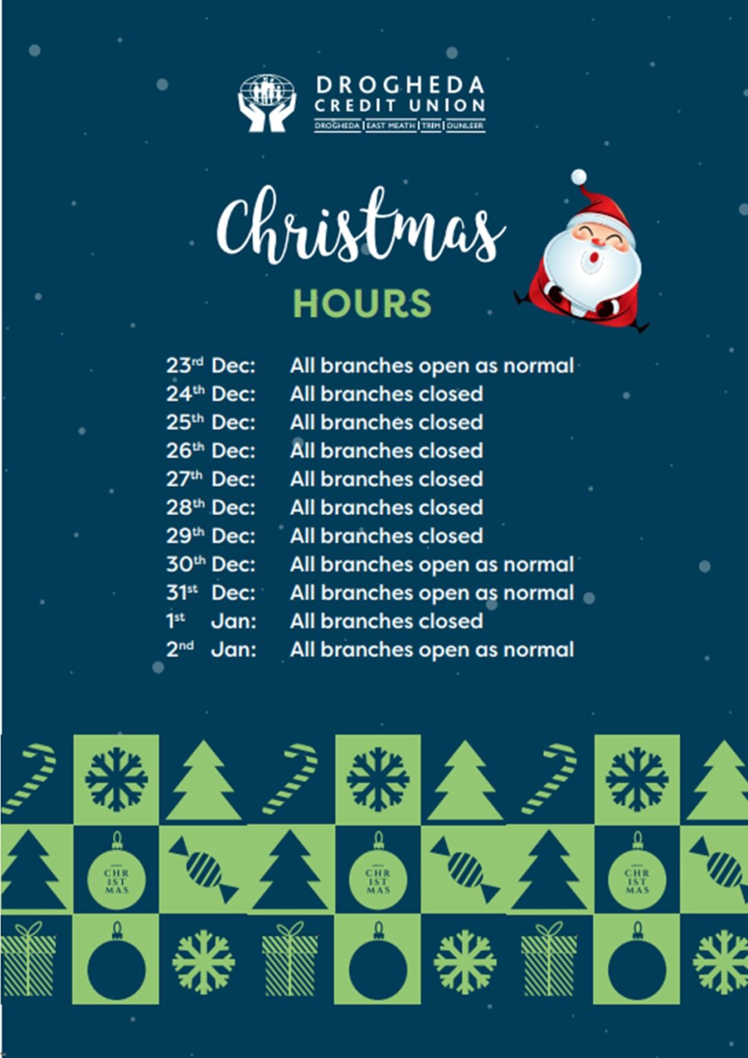 Christmas Opening Hours - Drogheda Credit Union